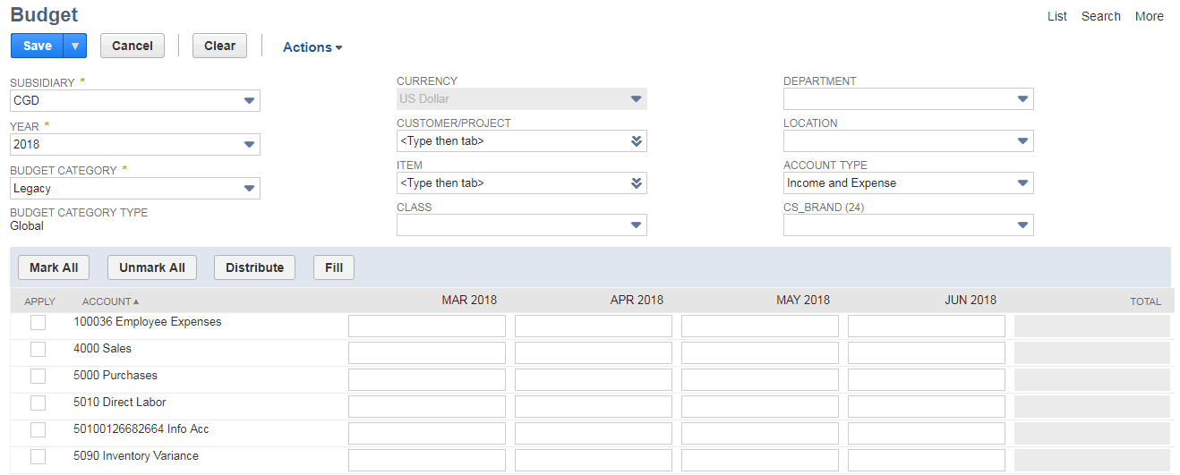 Setting up Budgets in NetSuite.