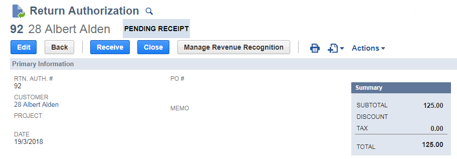 Customer Return Management steps in NetSuite