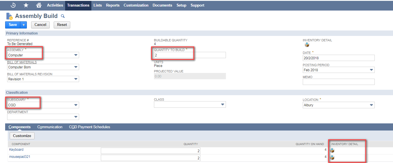 Steps to Building & Unbuilding Assembly items for manufacturing