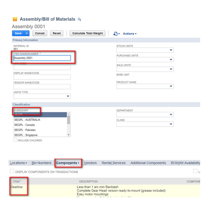 How to create an Assembly item in NetSuite?
