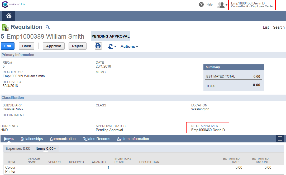 Creation of Requisition In NetSuite