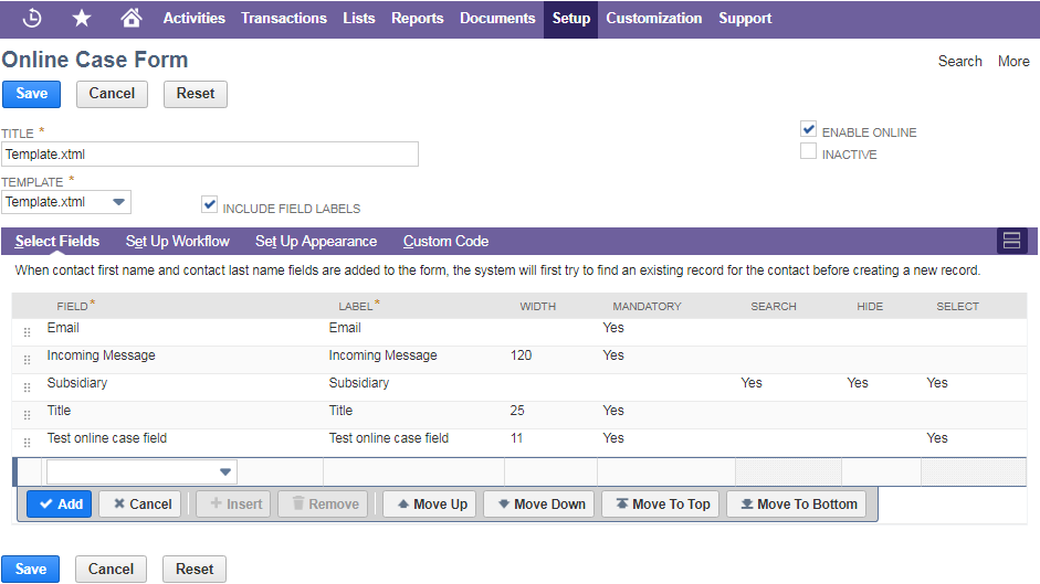 Creation of custom HTML Template Online Case Forms In Netsuite