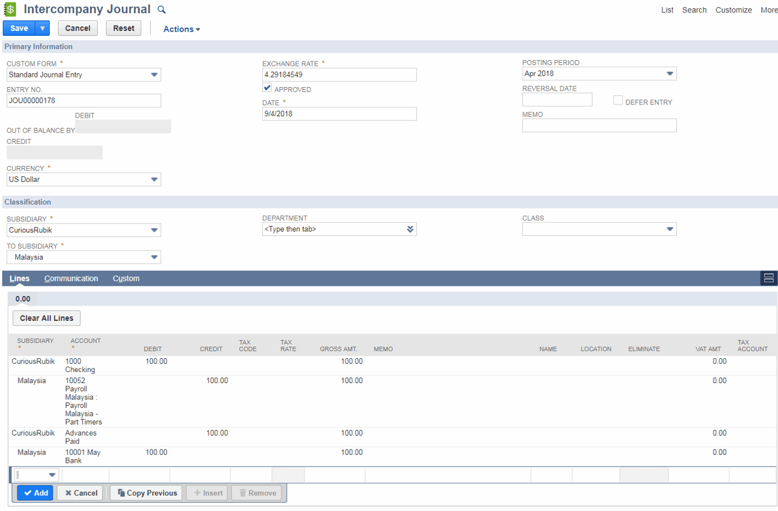 Making Of Intercompany Journal Entries.